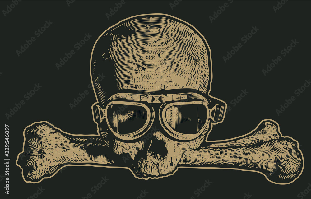 Skull In Motorcycle Retro Glasses And Crossbones. Biker Symbol ...