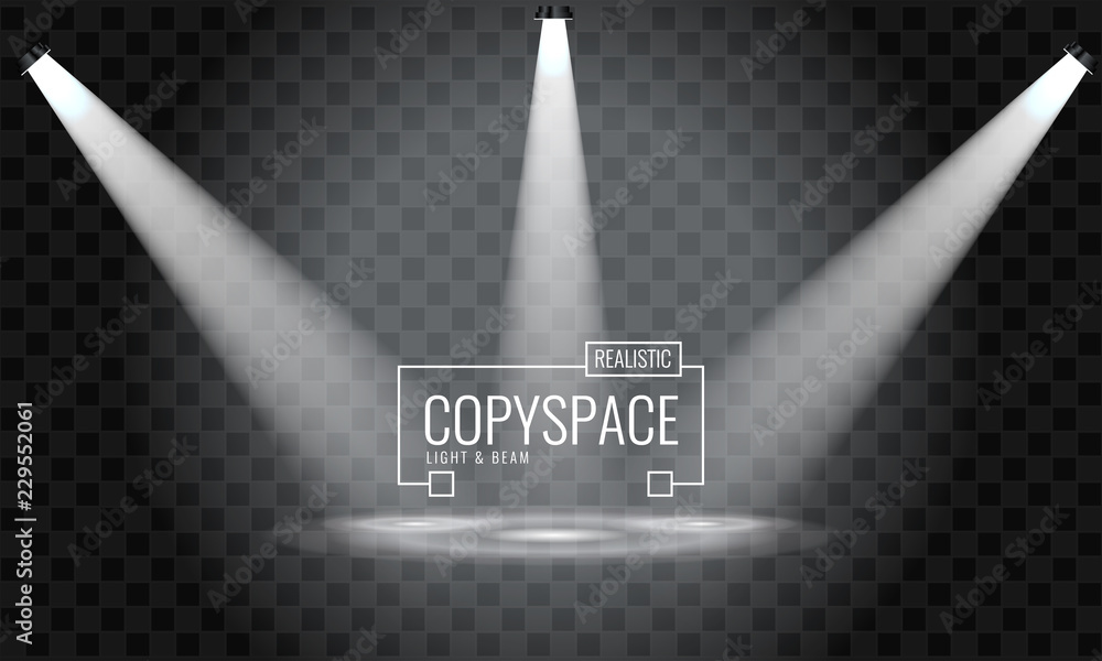 Three hanging spotlights design with direction of rays in one point on ...