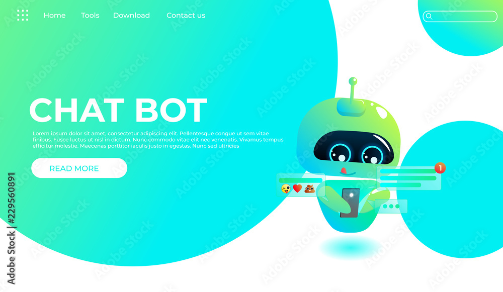 Vetor de Online assistant bot landing page template. Technical support ...
