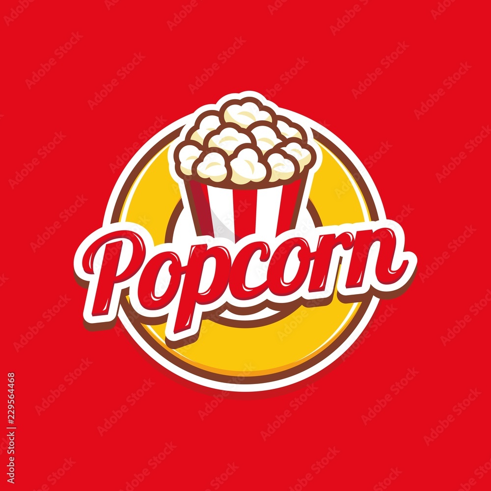 Popcorn logo badge with illustration of popcorn in bucket Stock Vector ...