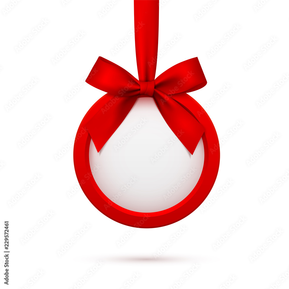 Round banner with red ribbon and bow. Circle badge. Isolated. Vector ...