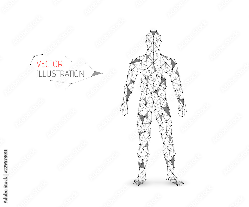 Abstract vector illustration of human body made of dots, lines and ...