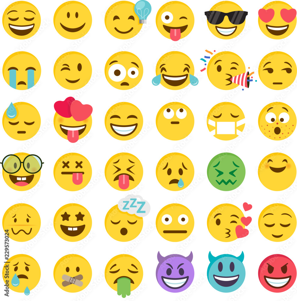 Vector Flat Emoticon big set Stock Vector | Adobe Stock