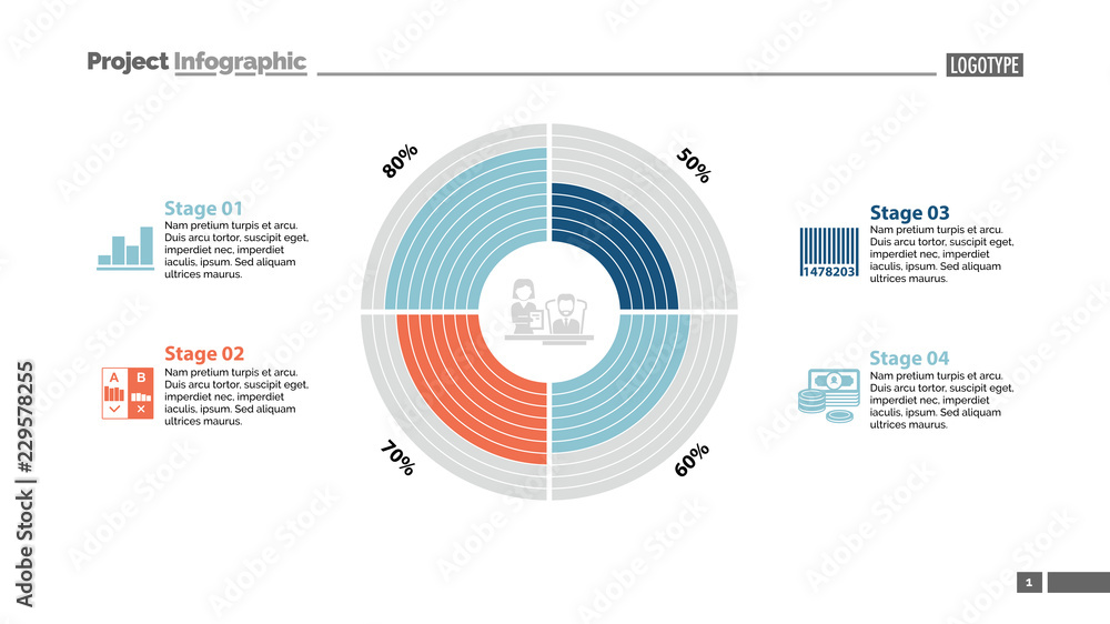 Four stages comparison in circle diagram template. Business data. Graph ...