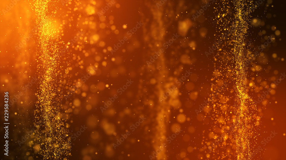 gold digital abstract background with wave particles, glow sparkles and ...