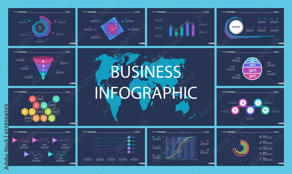 Project infographic design template set for stock and trade concept ...