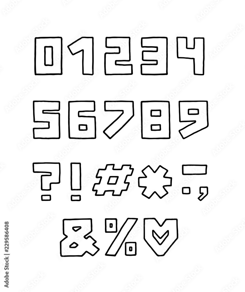 Alphabet doodle design. Numbers and punctuation marks. Bold font clip ...
