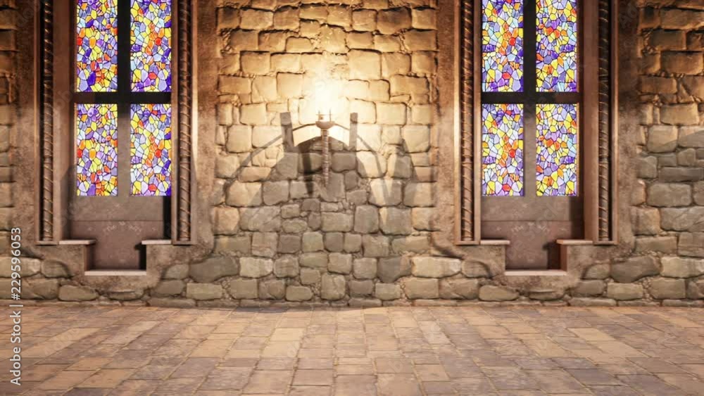 The camera flies through the corridor of a medieval castle. Seamless ...