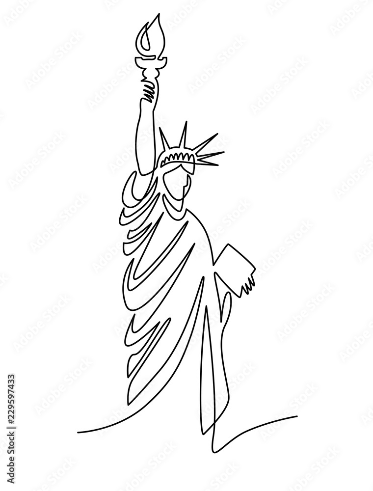 continuous line drawing of the Statue of Liberty, New York, USA, vector ...