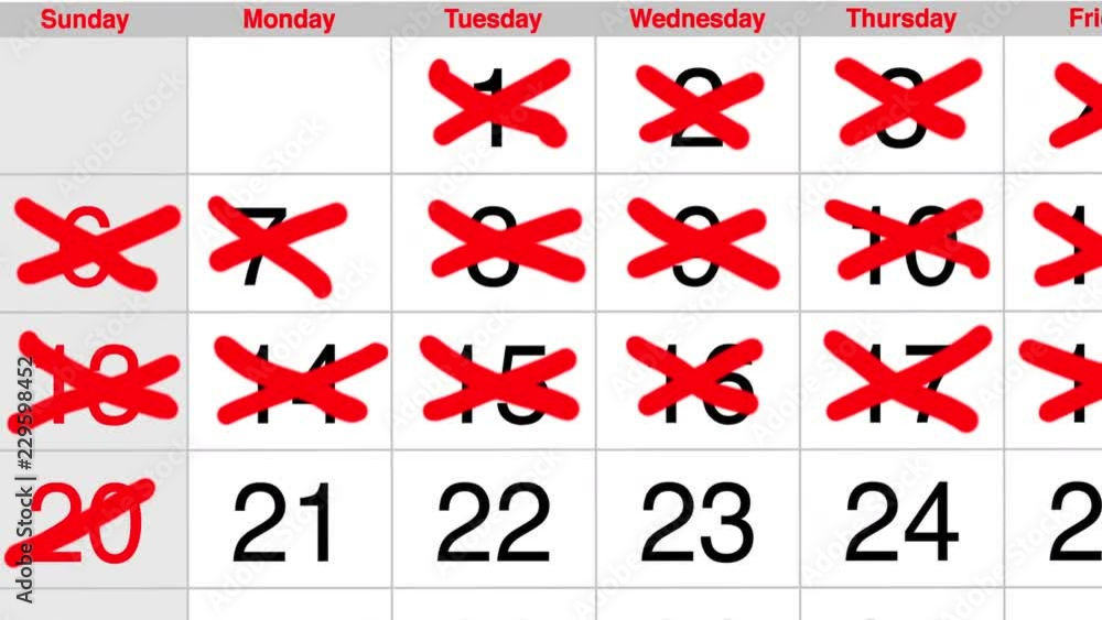 Zoom out stop motion animation of a calendar month showing days being ...