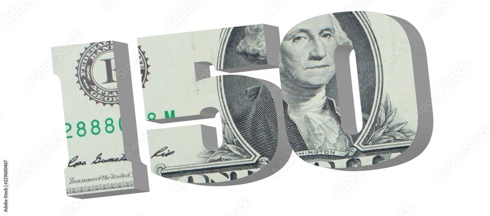 150 American dollar banknotes. Money texture. Isolated on white ...