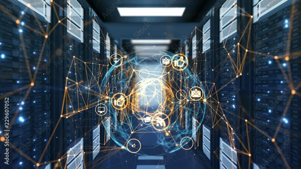 Beautiful Network Icons Connected in Abstract Sphere Flying Through ...