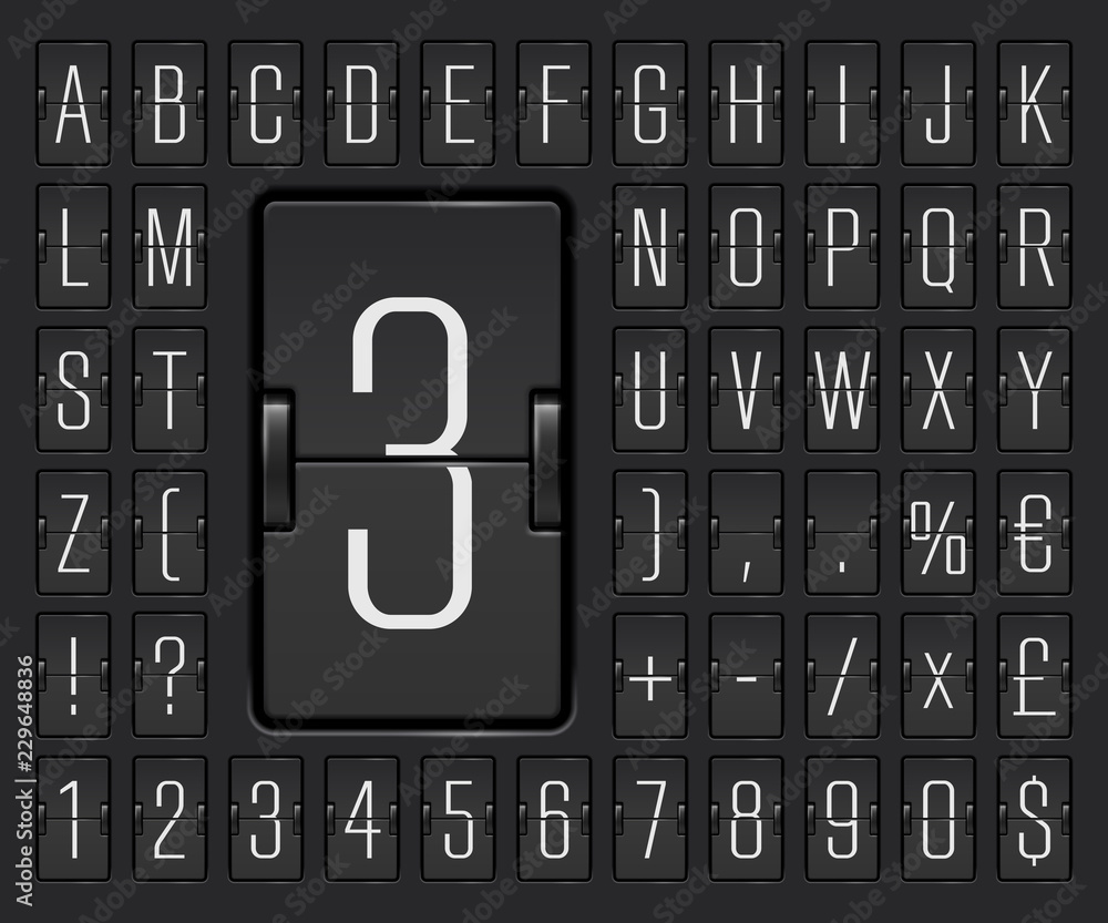Airport flip board alphabet for flight departure or arrival information ...