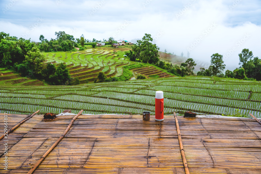 Water bottle and glass of water Lay at The balcony of the resort. View ...