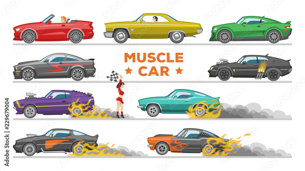 Muscle car vector racing speedcar on a track and retro race auto ...