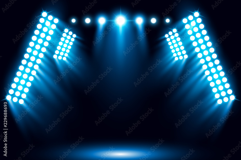 Blue stage arena lighting background with spotlight vector illustration ...