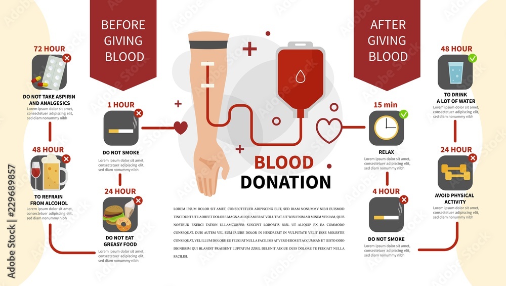 Blood donation infographics. Preparation for the surrender of blood ...