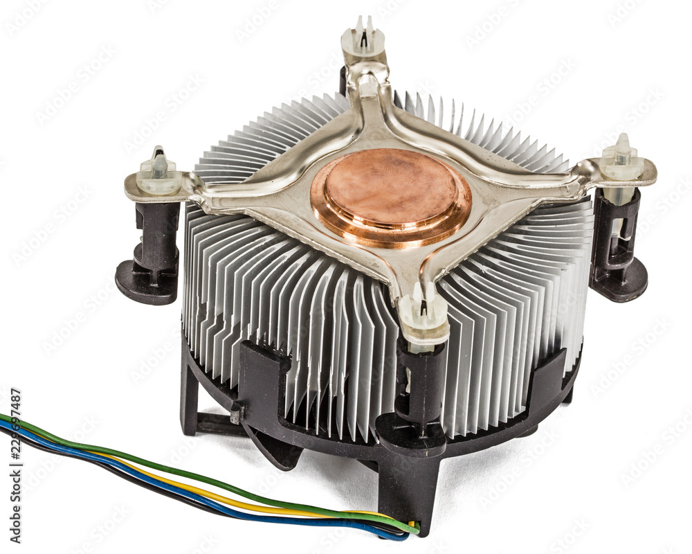 Fan and radiator for cooling of processor, cooling system, isolated on ...