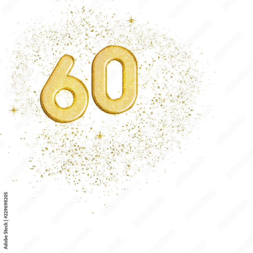 Golden number 60, sixty numbers isolated on white background. Ideal ...