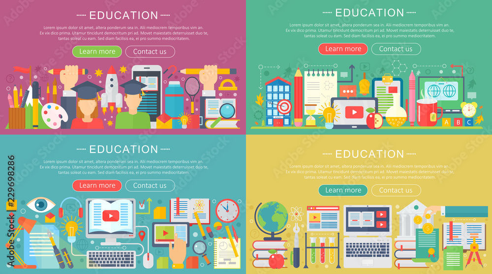 Vector collection of flat education design concepts set. Back to school ...