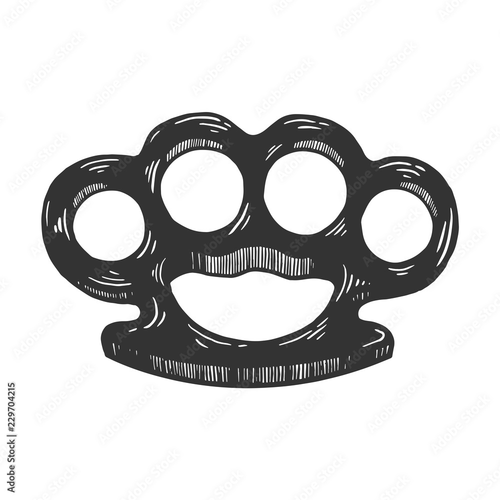 Brass knuckles engraving vector illustration. Scratch board style ...