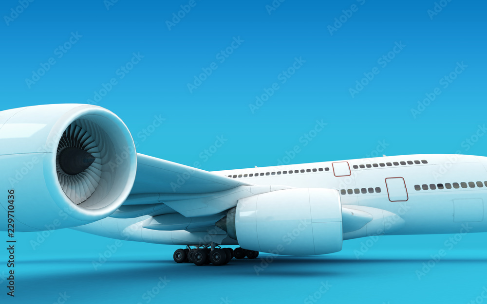 Close up view of the engine of airplane Airbus A380 ready to take-off ...