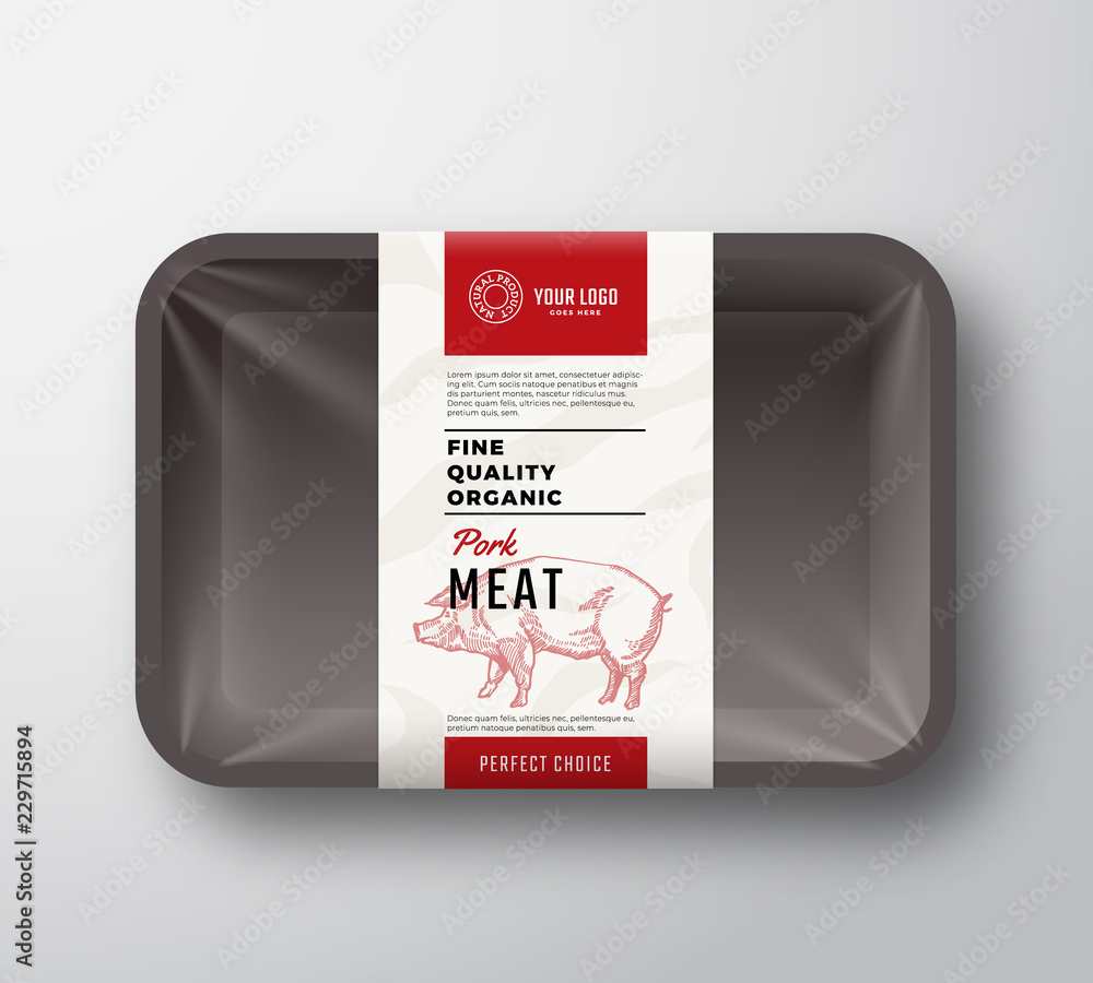 Fine Quality Pork Meat. Abstract Vector Plastic Tray Container with ...