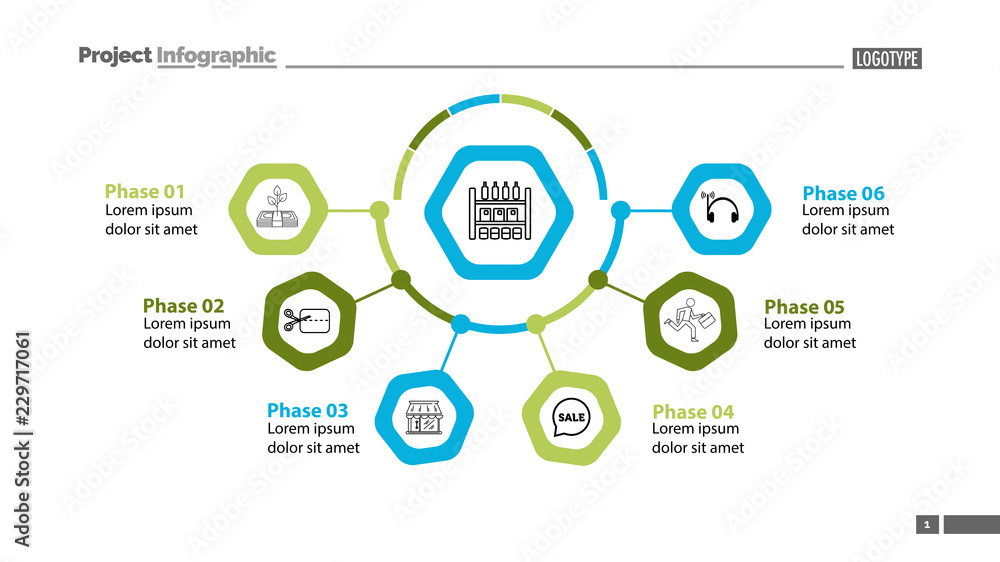 Business chart with six phases template. Business data. Graph, chart ...