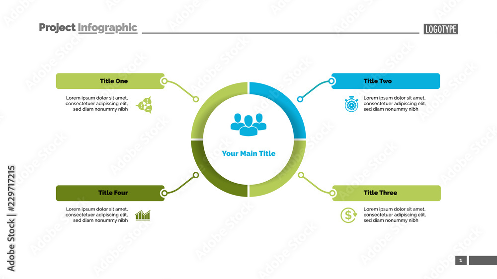 Circle process diagram with four segments. Step chart, timeline ...