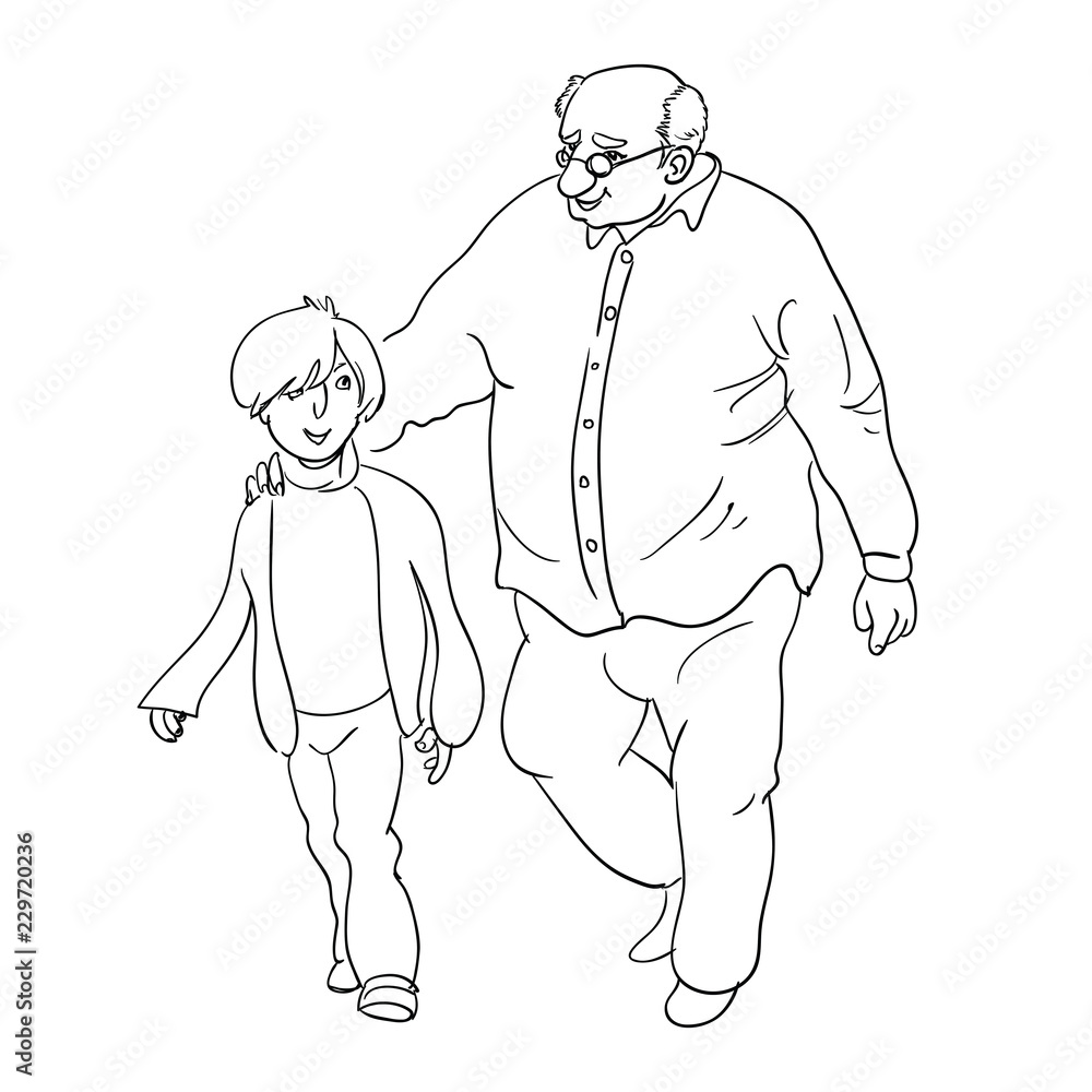 Grandfather and his grandson. Family time vector illustration, concept ...
