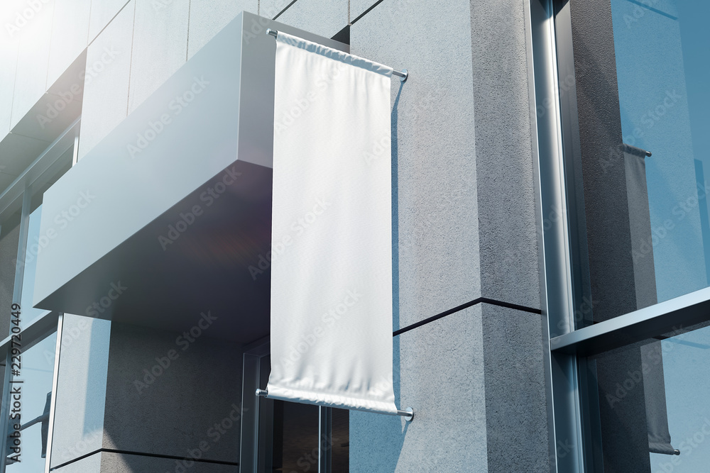 Blank square roll up mockup. Empty poster template on the wall. 3d ...