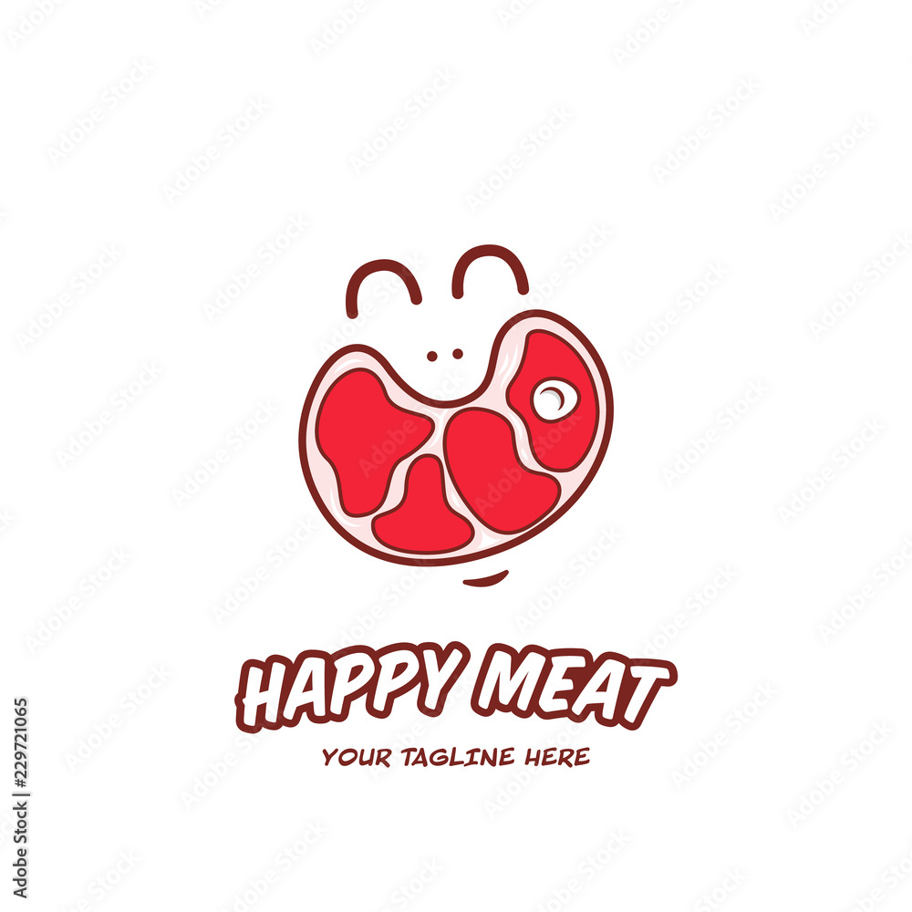 Happy meat logo. Raw meat smiles face logo symbol icon illustration ...