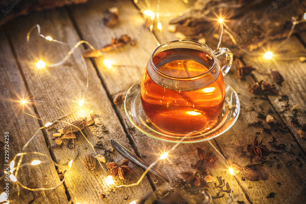Holiday scene with glass of tea Stock Photo | Adobe Stock
