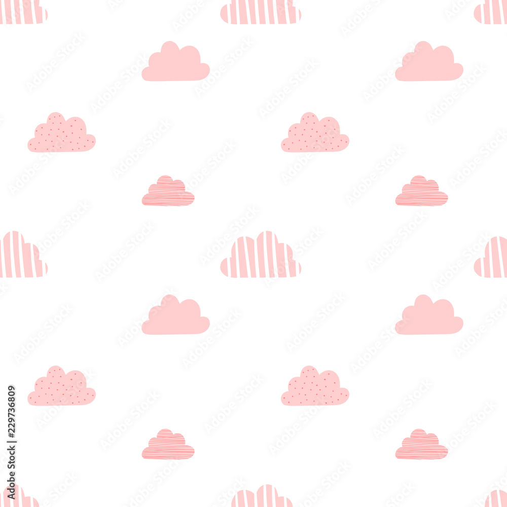 Seamless pattern of pink clouds on a transparent background. Vector ...