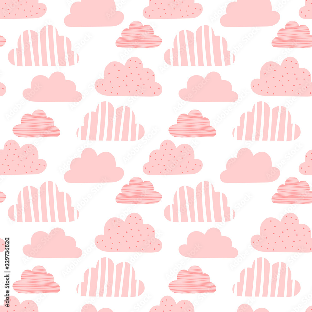 Seamless pattern of pink clouds in small distance on transparent ...