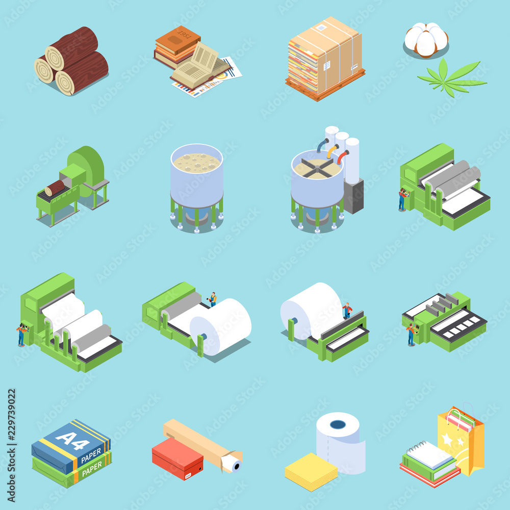 Paper Production Icons Set Stock Vector | Adobe Stock