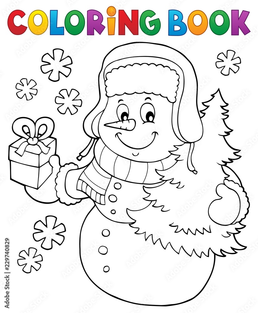 Coloring book snowman topic 6 Stock Vector | Adobe Stock