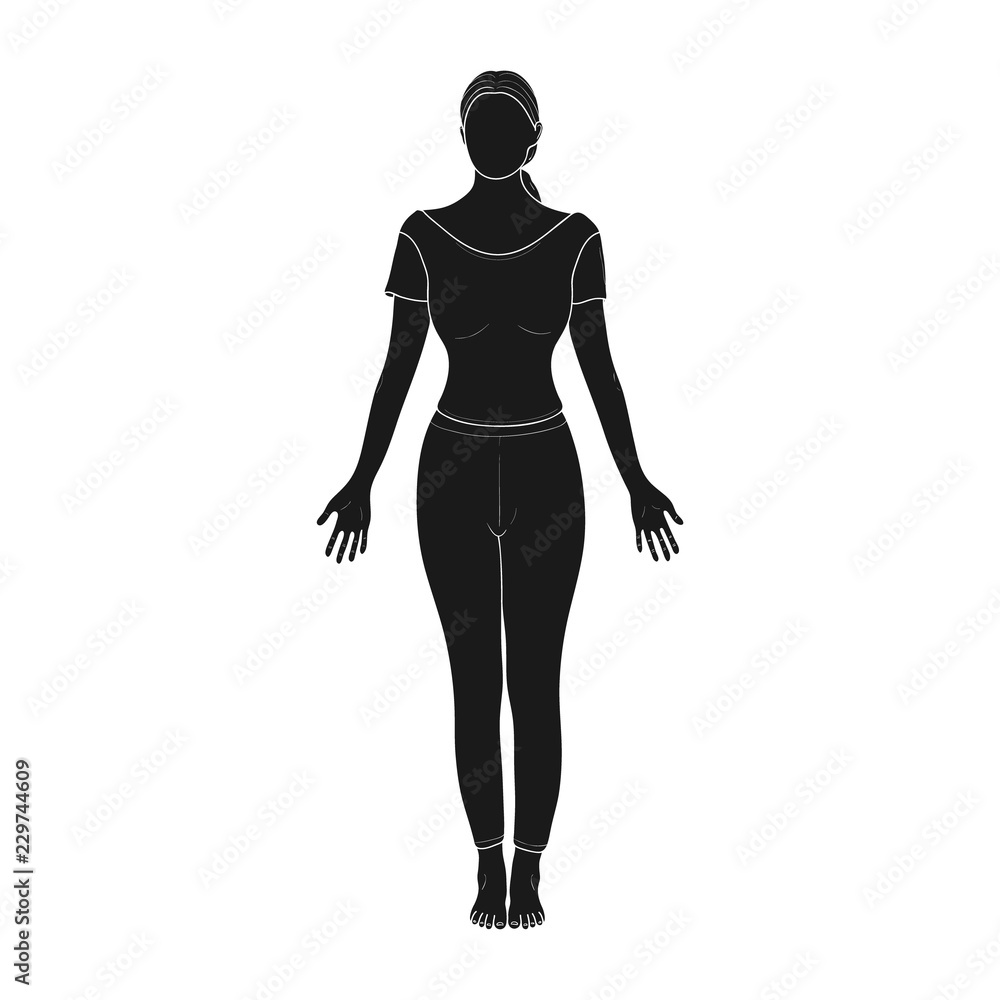 Silhouette of a Girl Standing with Feet Together and Palms Forward ...