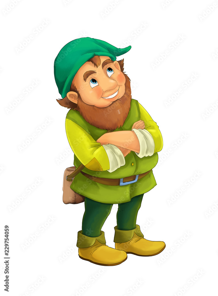 Cartoon dwarf on white background in some activity - illustration for ...