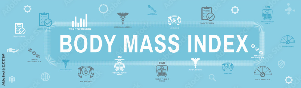 BMI or Body Mass Index Icons with scale, indicator, & calculator Stock ...