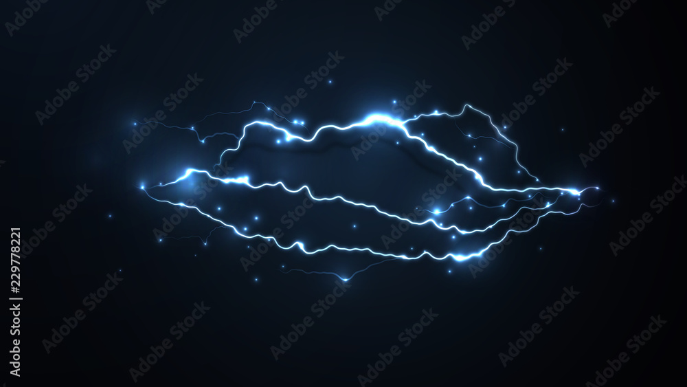 Vetor do Stock: Black background with blue lightning and huge lights ...