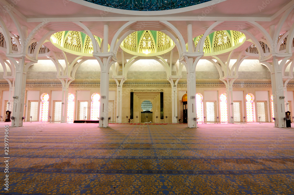 The interior of Sarawak State Mosque. The mosque has one big main ...