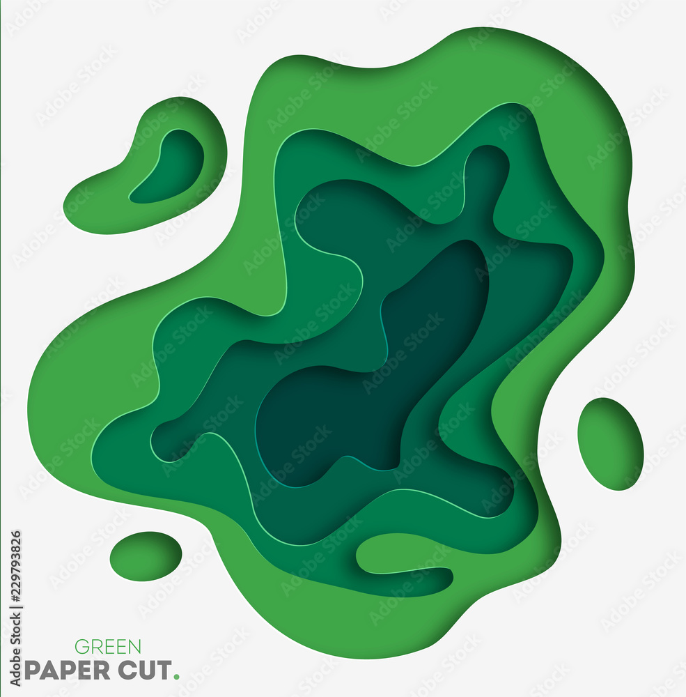 3D abstract background with green paper cut shapes. Vector design ...