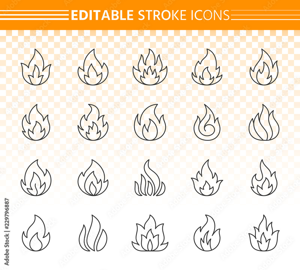 Fire simple black line icons vector set Stock Vector | Adobe Stock