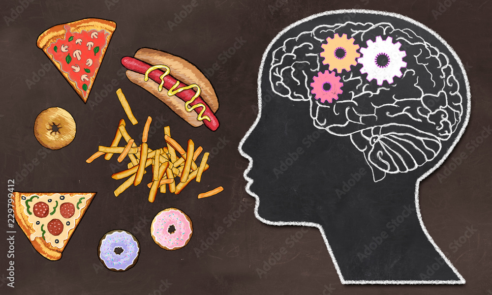 Addiction and Brain Activity illustrated on Brown Blackboard Stock ...