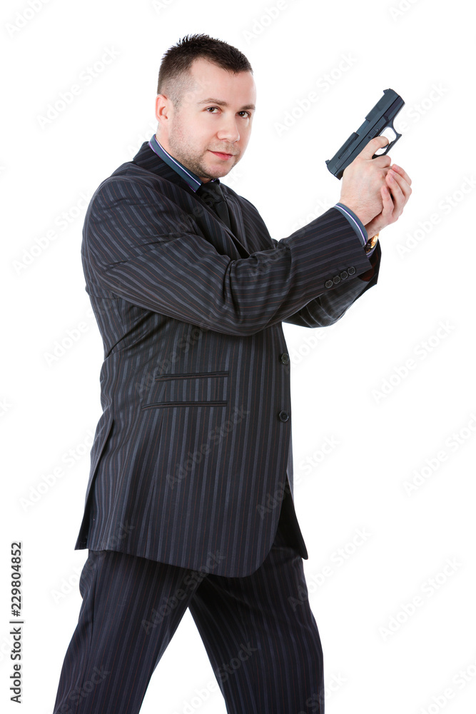 Side view of closeup portrait of a classy businessman or mobster or ...