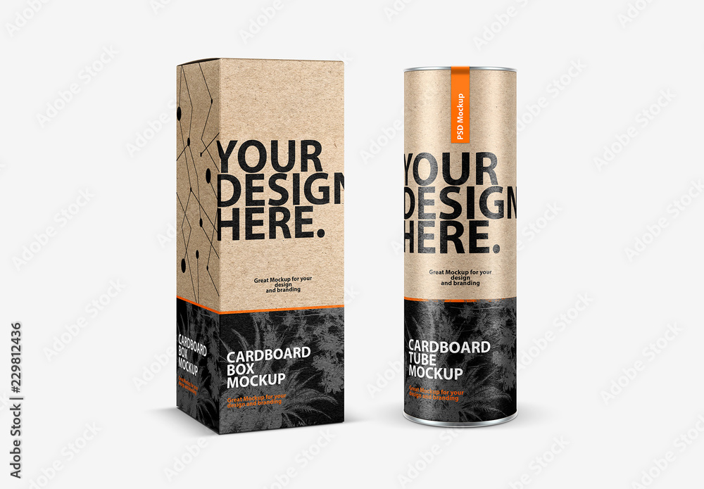 Cardboard Box and Paper Tube Mockup Stock Template | Adobe Stock
