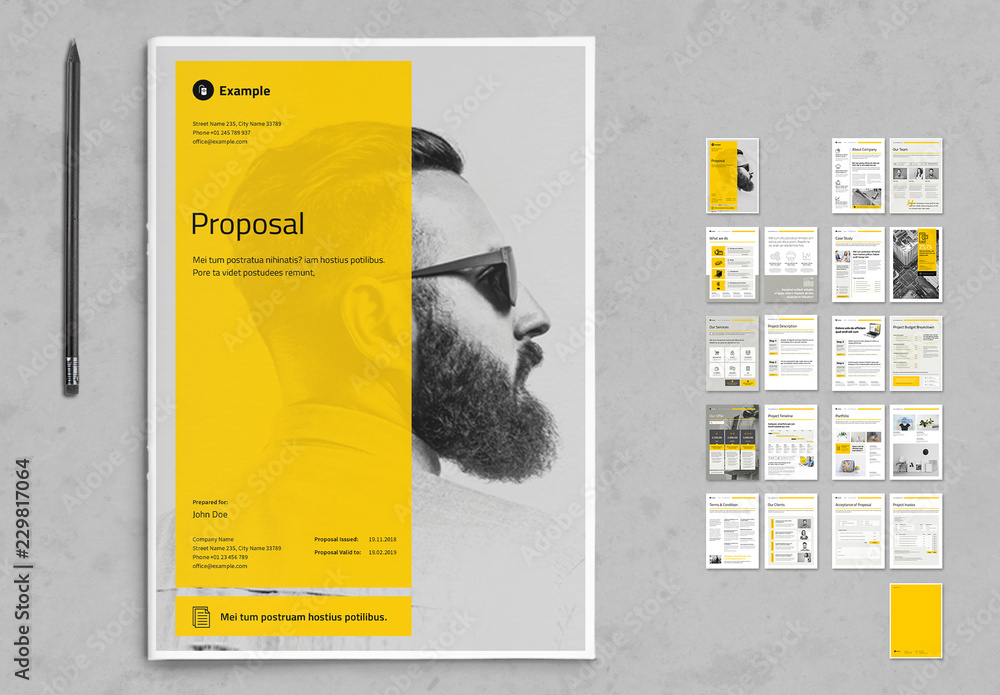 Business Proposal Layout with Yellow and Gray Accents Stock Template ...