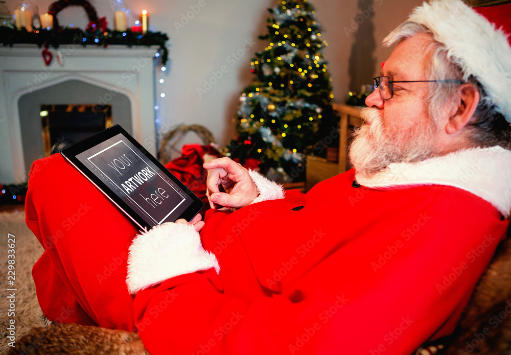 Santa Claus Using Tablet Mockup Stock Template | Adobe Stock