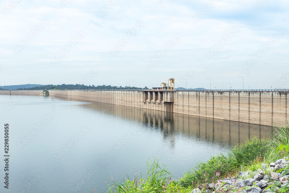 Landscape view dam ridge of Khun Dan Prakan Chon dam (Khlong Tha Dan ...